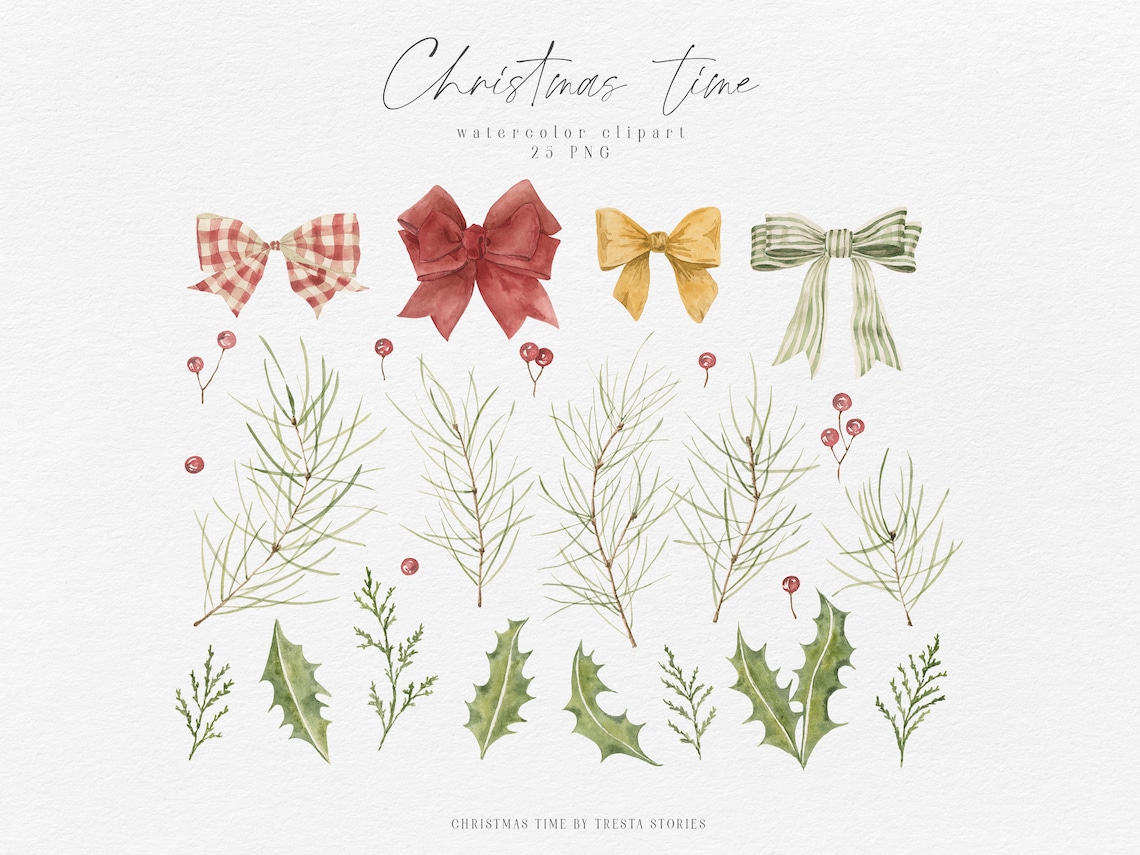 Christmas Watercolor Clipart Set Hand Painted Christmas - Etsy