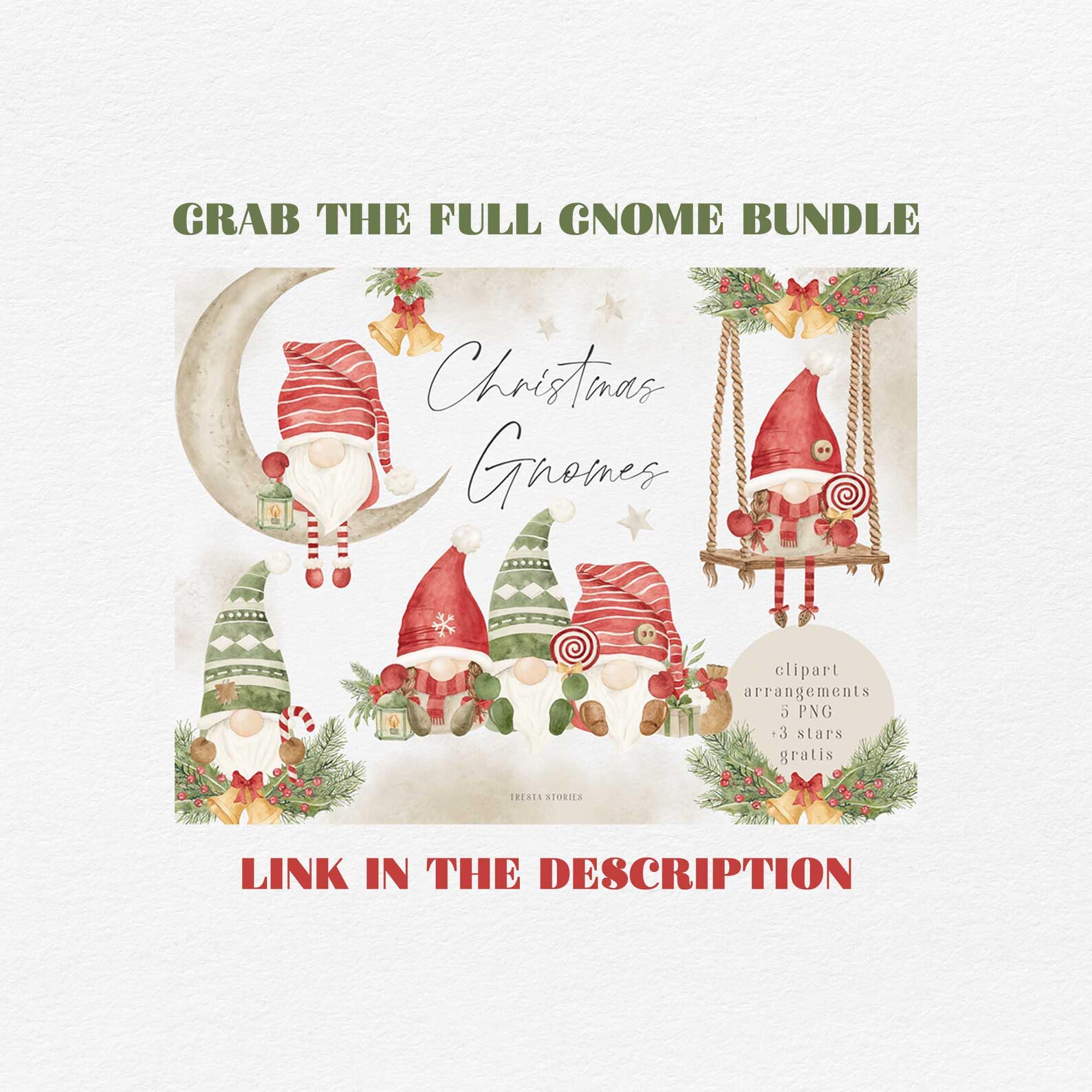 Christmas Gnome Clipart, Watercolor Holiday Illustration, Christmas ...