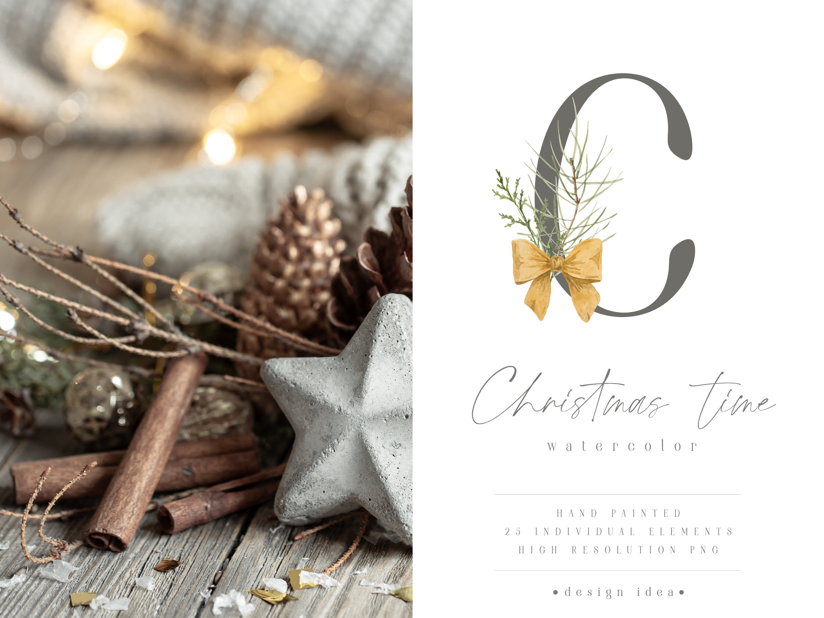 Christmas Watercolor Clipart Set, Hand Painted Christmas Greenery ...