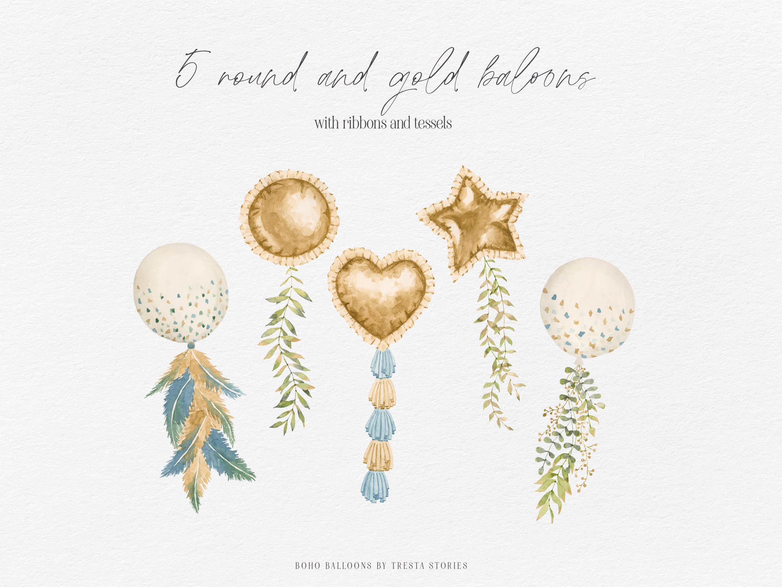 Watercolor Balloons Clipart, Boho Balloons Arrangements, Boys Baby ...