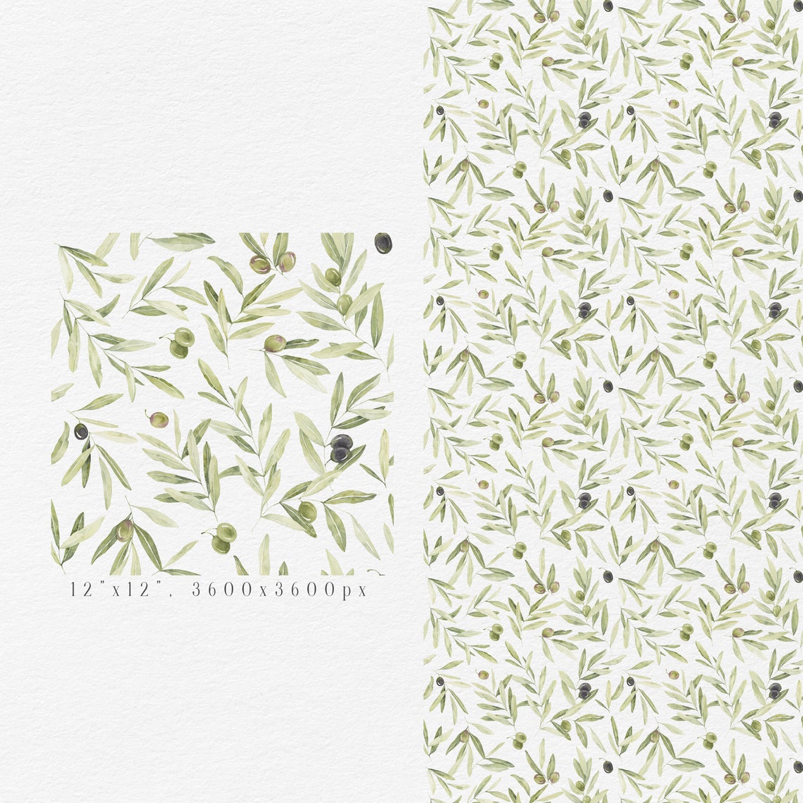Olive Branch Seamless Pattern, Watercolor Greenery Digital Paper, Olive ...