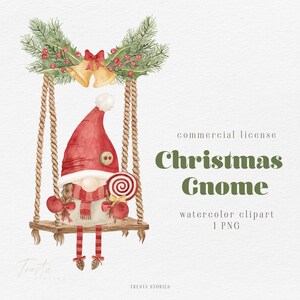 Christmas Gnome Clipart, Watercolor Holiday Illustration, Christmas ...