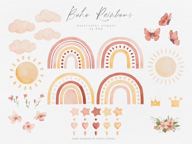 Watercolor Boho Rainbows Clipart Boho Nursery Decor Rainbows - Etsy