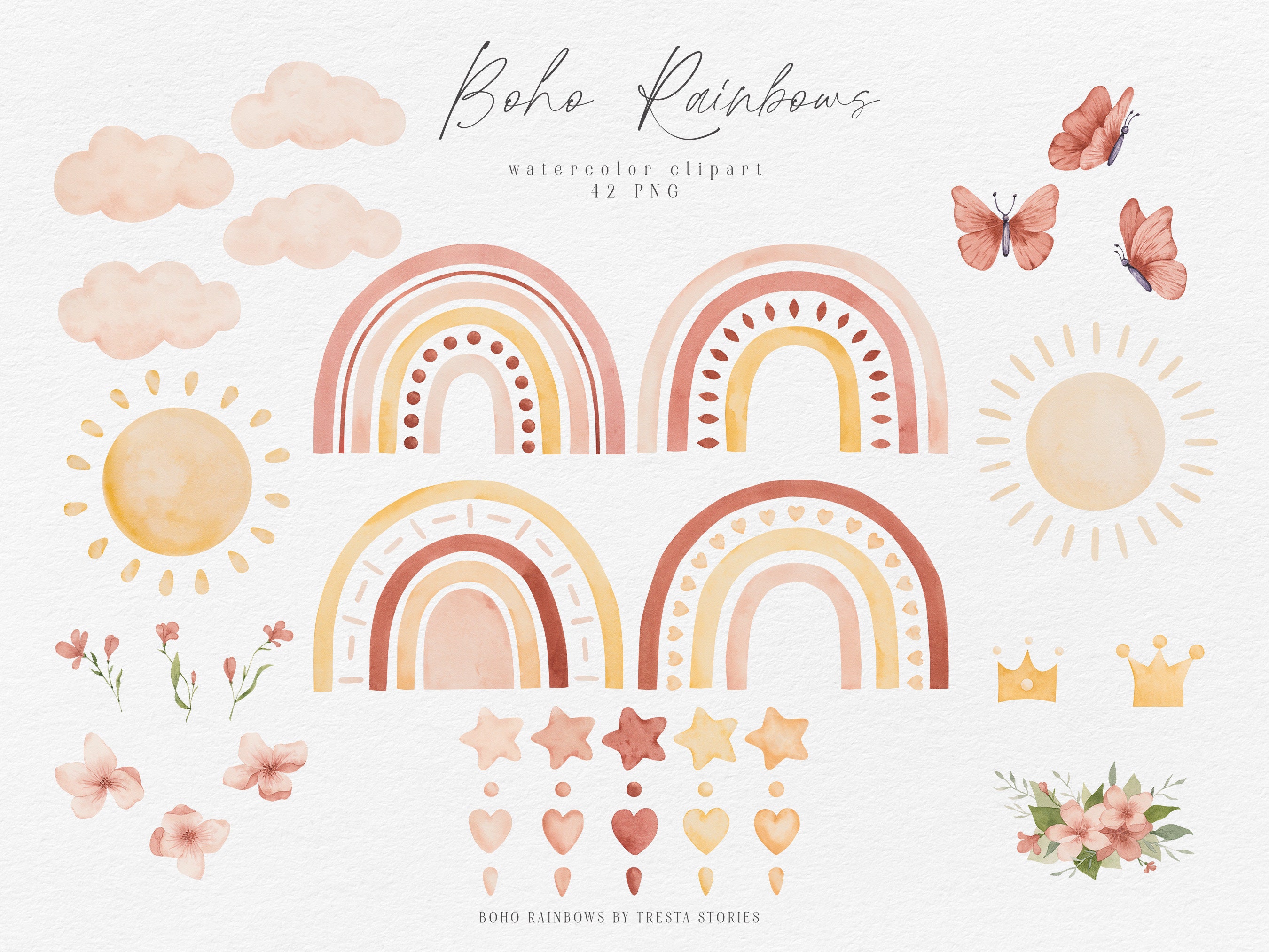 Watercolor Boho Rainbows Clipart, Boho Nursery Decor, Rainbows Instant ...