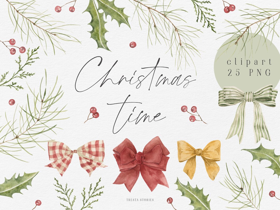 Christmas Watercolor Clipart Set, Hand Painted Christmas Greenery ...