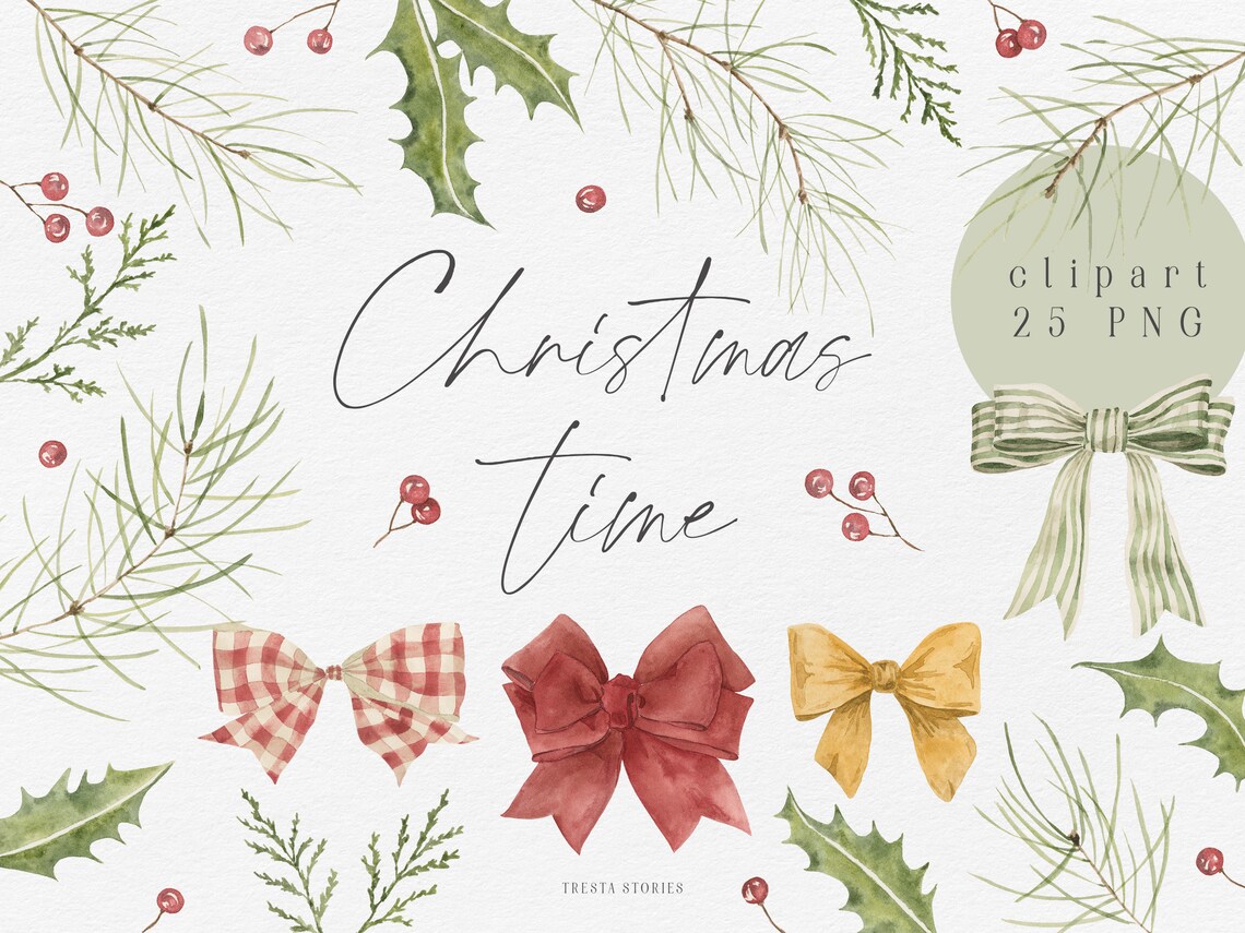 Christmas Watercolor Clipart Set Hand Painted Christmas - Etsy