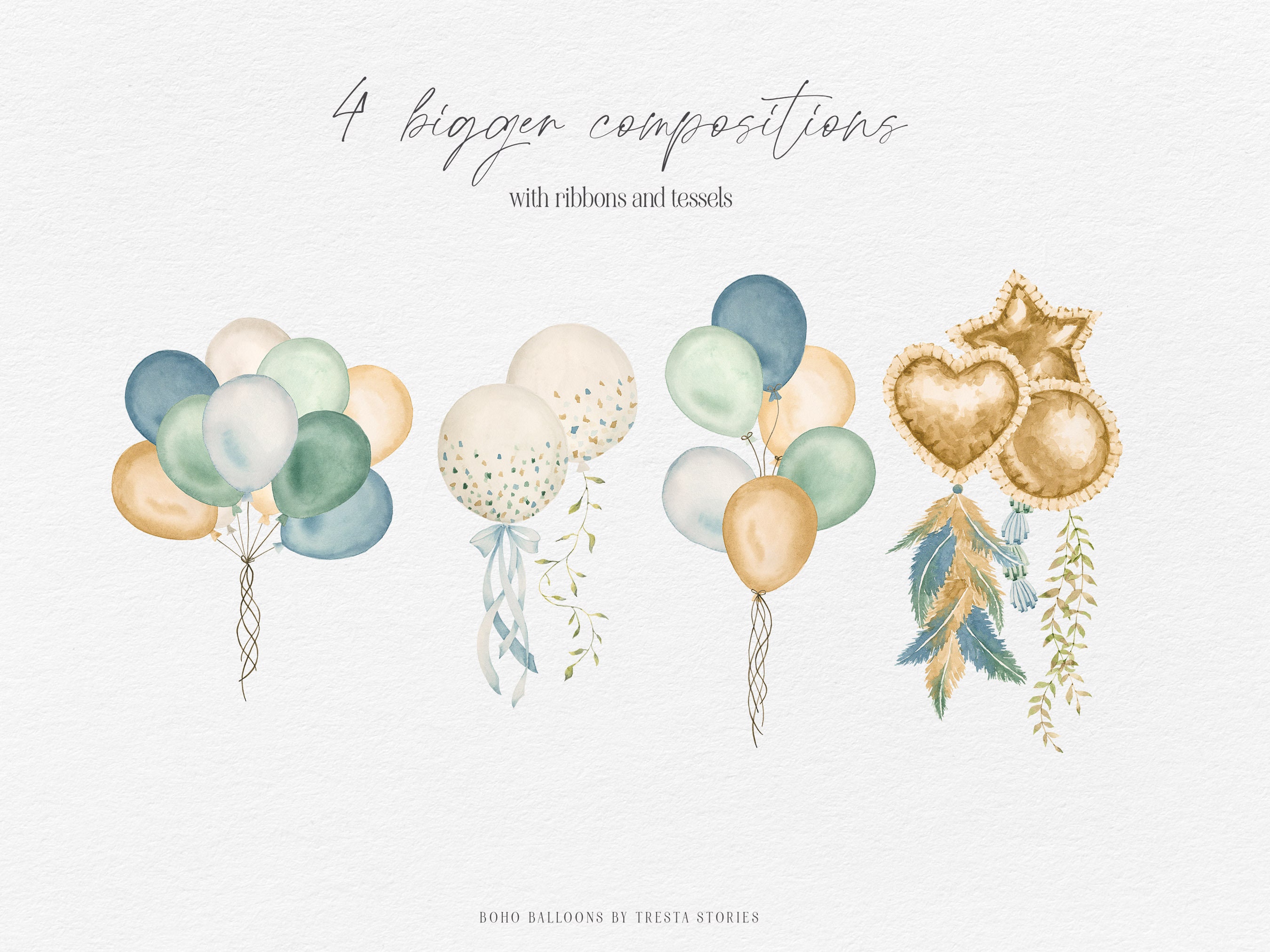 Watercolor Balloons Clipart, Boho Balloons Compositions, Boys Baby ...