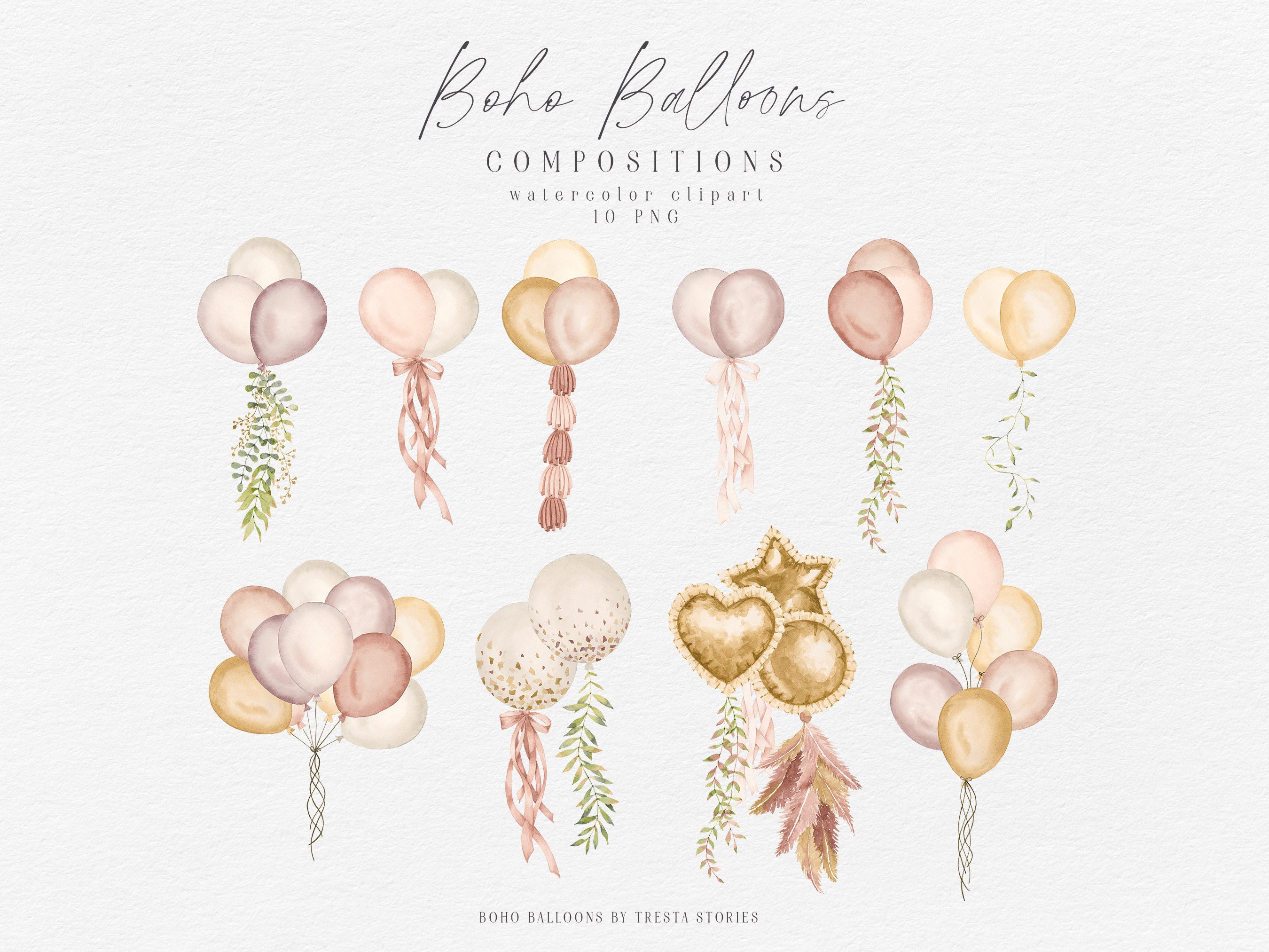 Watercolor Balloons Clipart, Boho Balloons Compositions, Girls Baby ...