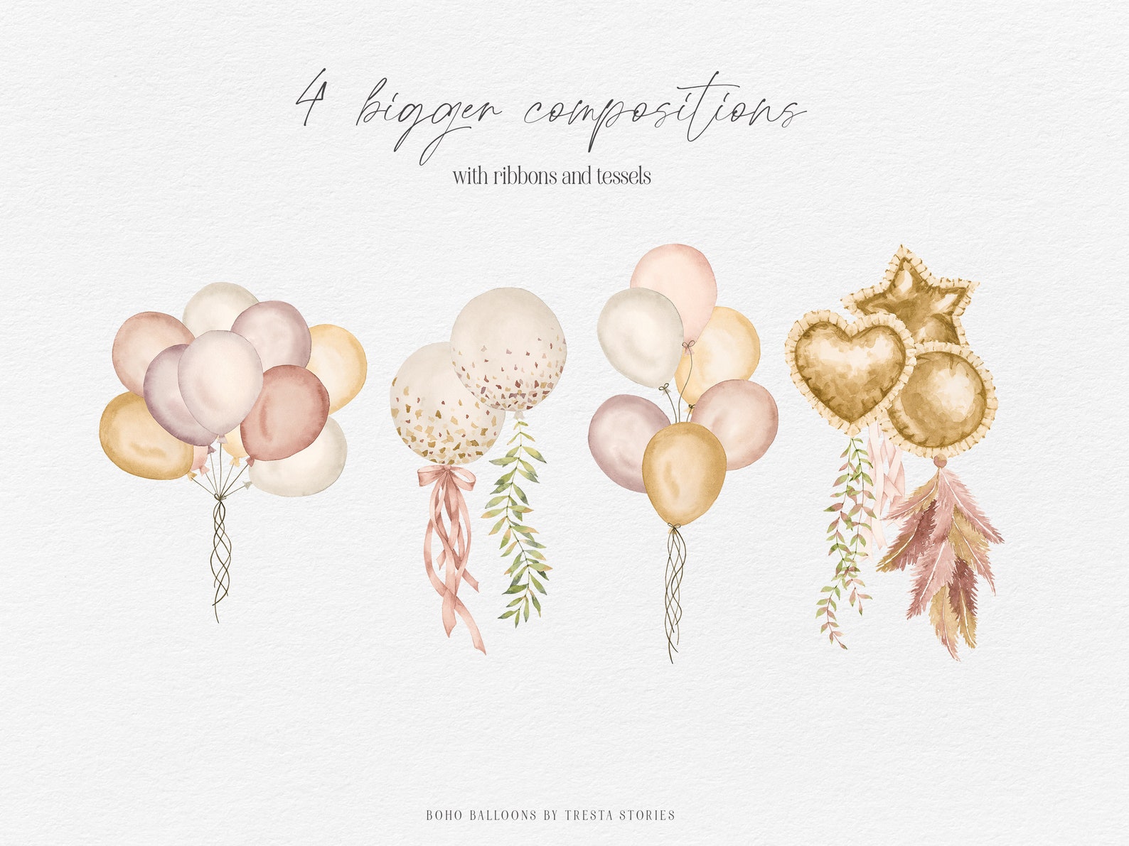 Watercolor Balloons Clipart, Boho Balloons Compositions, Girls Baby ...