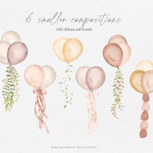 Watercolor Balloons Clipart, Boho Balloons Compositions, Girls Baby ...