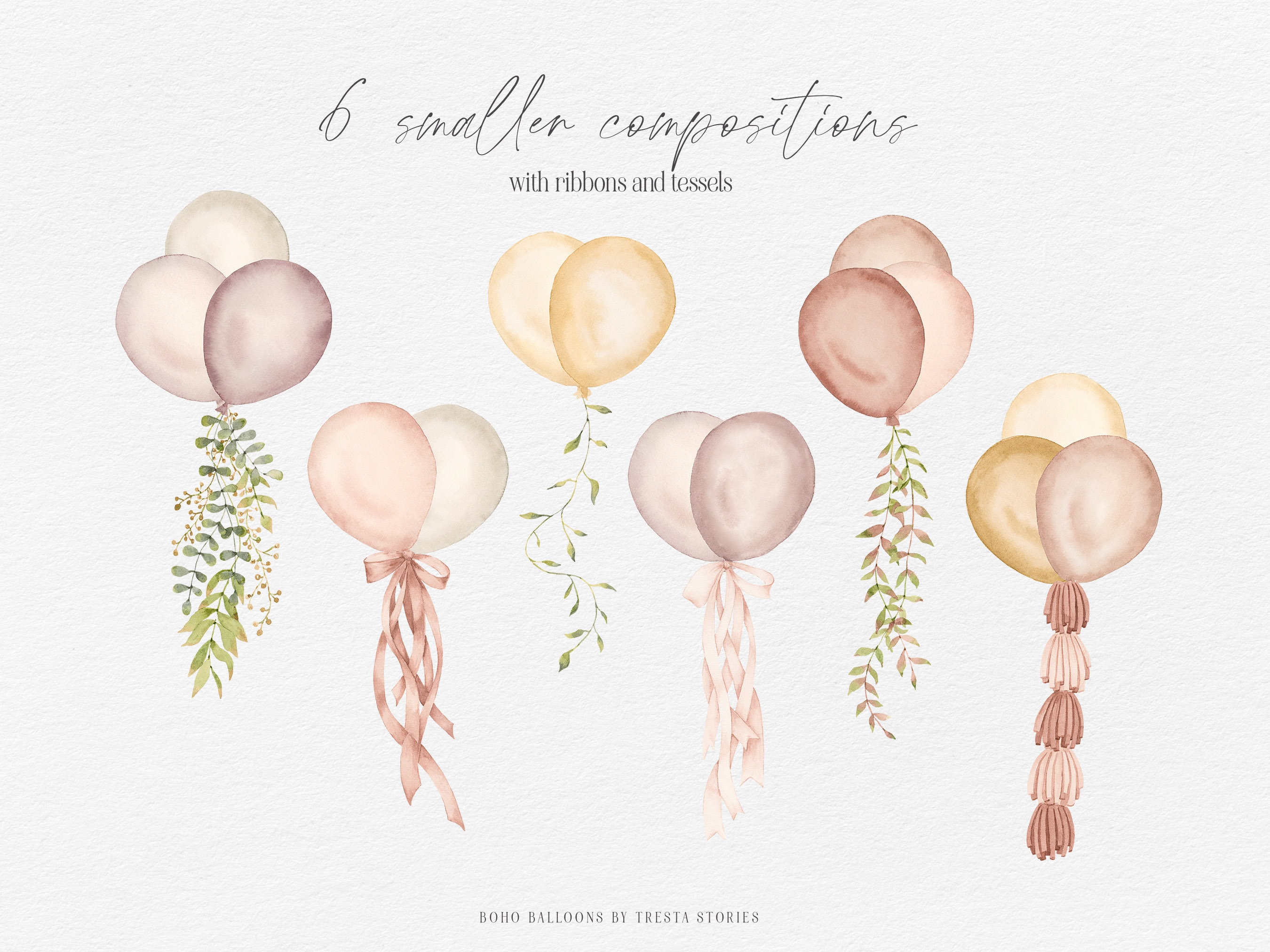 Watercolor Balloons Clipart, Boho Balloons Compositions, Girls Baby ...