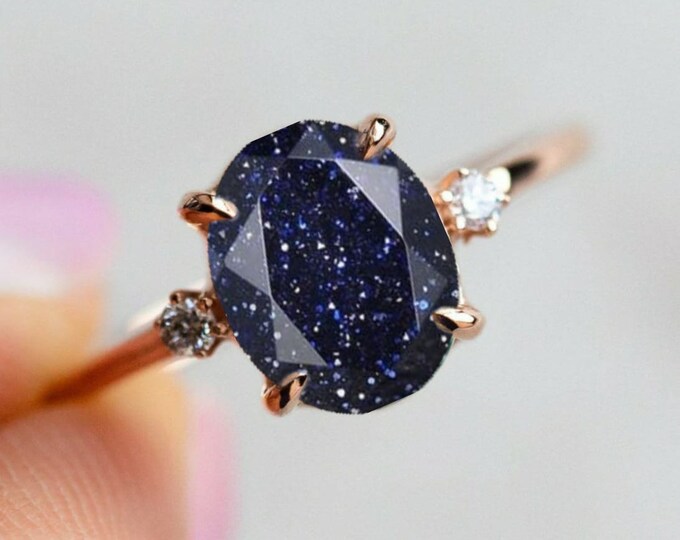 Vintage Blue Sandstone Ring Vintage Round Brilliant Blue Goldstone ...