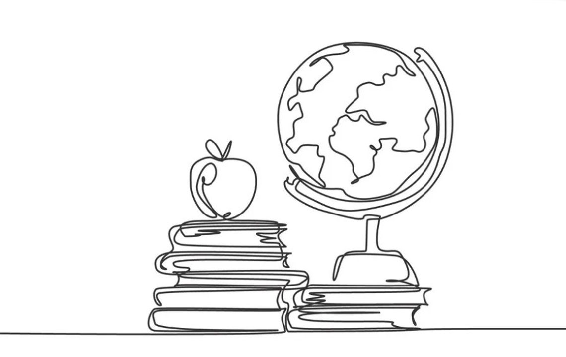Geography. Globe and Stack of Books.1 Line Drawing People, Animals ...