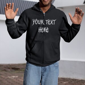 Custom Zip up Hoodie, Custom Zip up Logo Hoodie, Death Metal Font, Zip ...