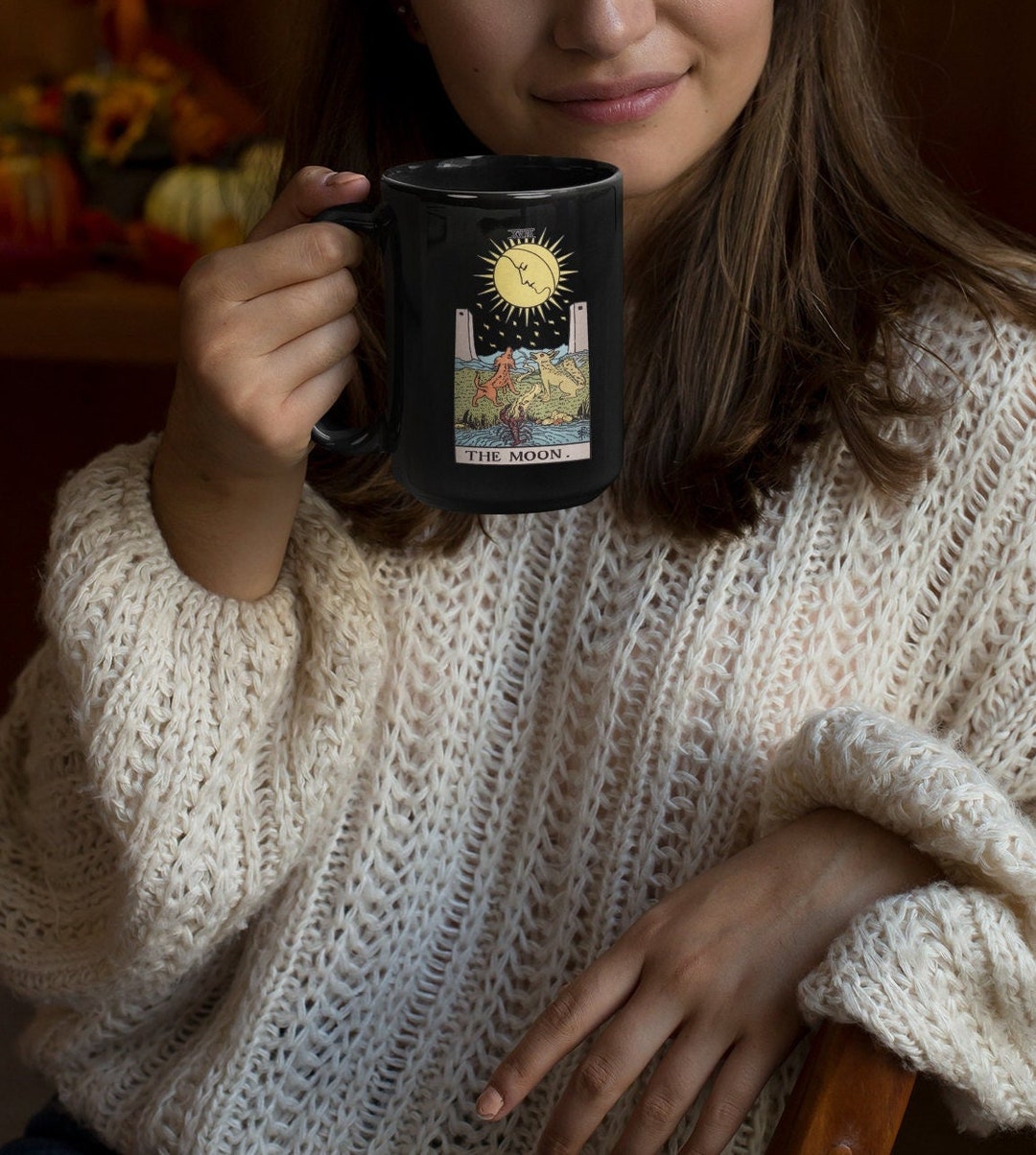 The Moon Tarot Card Mug Tarot Card Black Mug 15oz Coffee Cup Occult ...