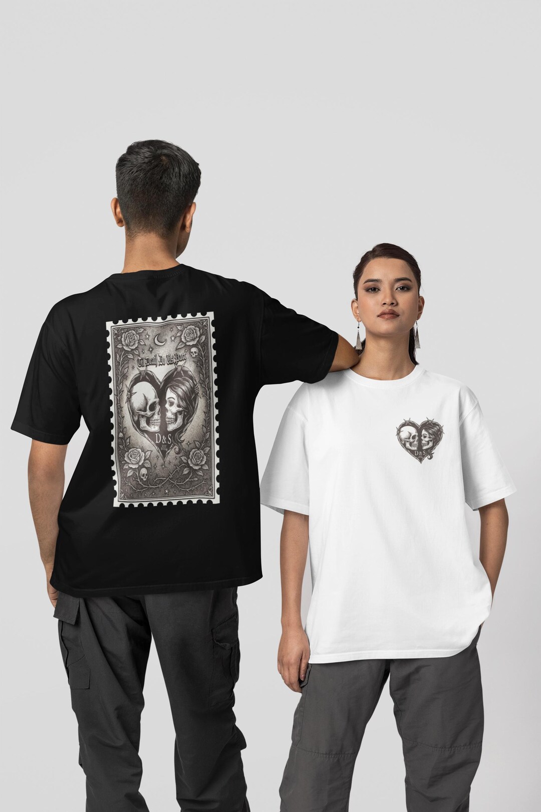 Custom Til Death Tee, Barbed Wire Goth Skeleton Lovers Dia De Muertos ...
