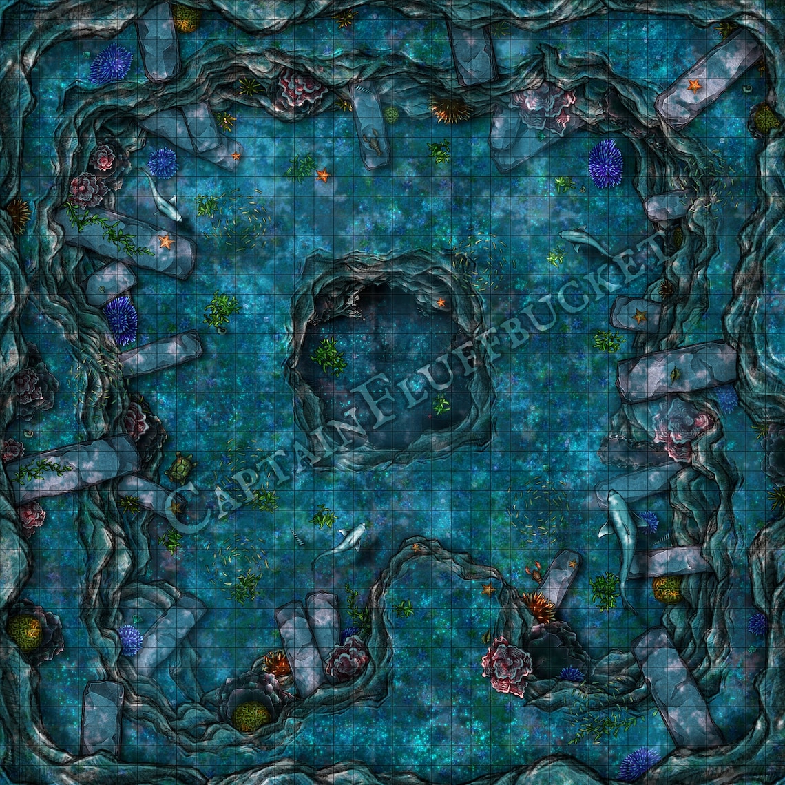 Underwater Cavern Battle Map for Dungeons and Dragons. (VTT, Digital ...