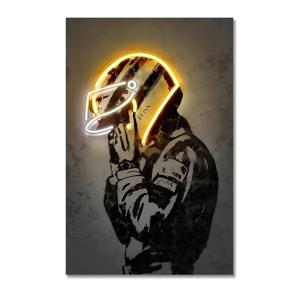 Abstract Ayrton Senna Neon Helmet Wall Art Canvas Painting Motorcycle ...