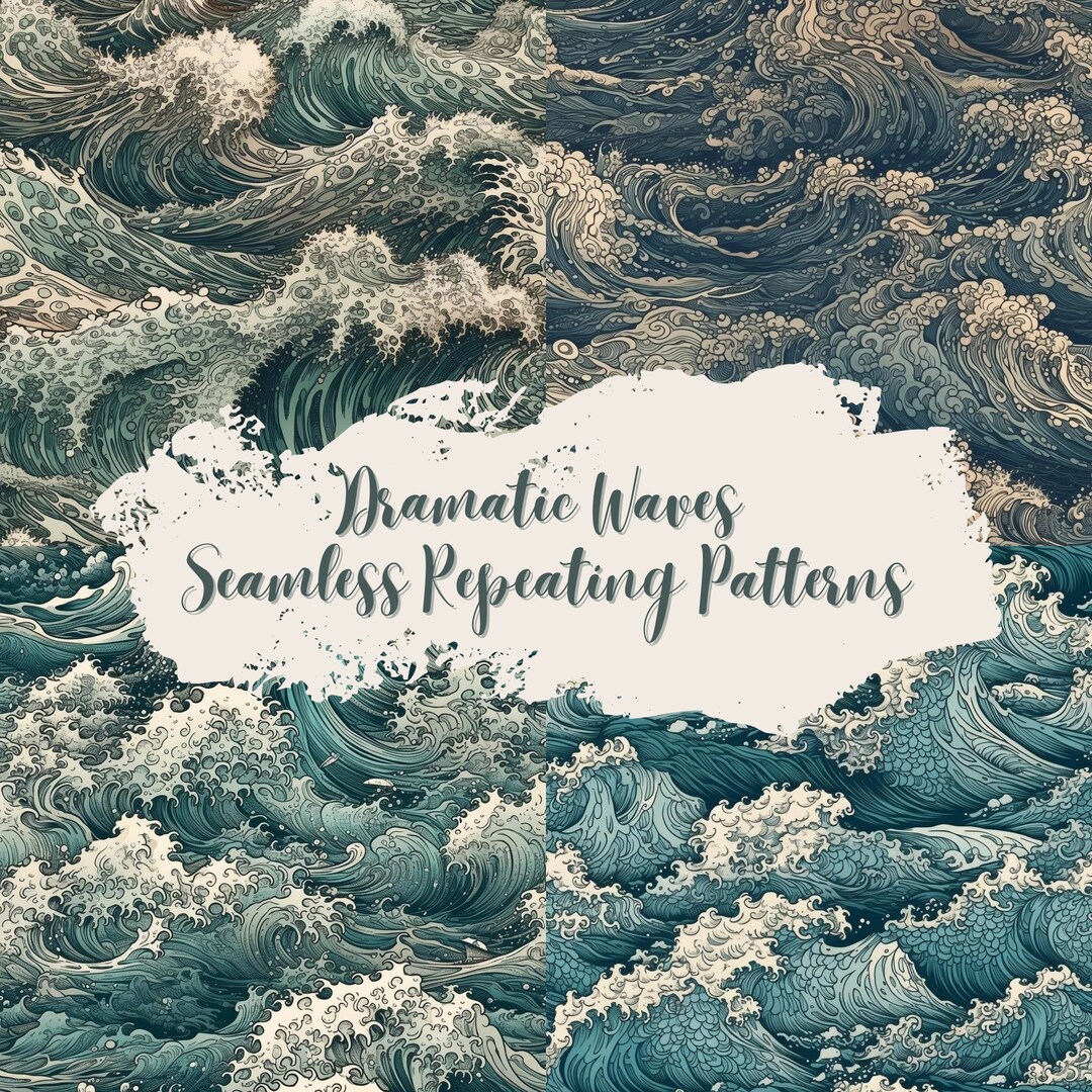 01. Dramatic Japanese Waves Repeating Pattern Pack Printable - Etsy