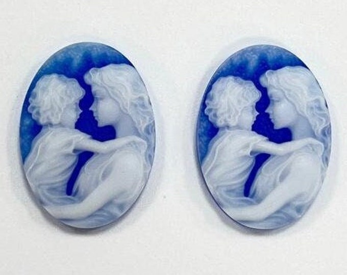Blue Cameo Oval Stone, Mother & Child Italian Stone ,blue Cameo Stone ...