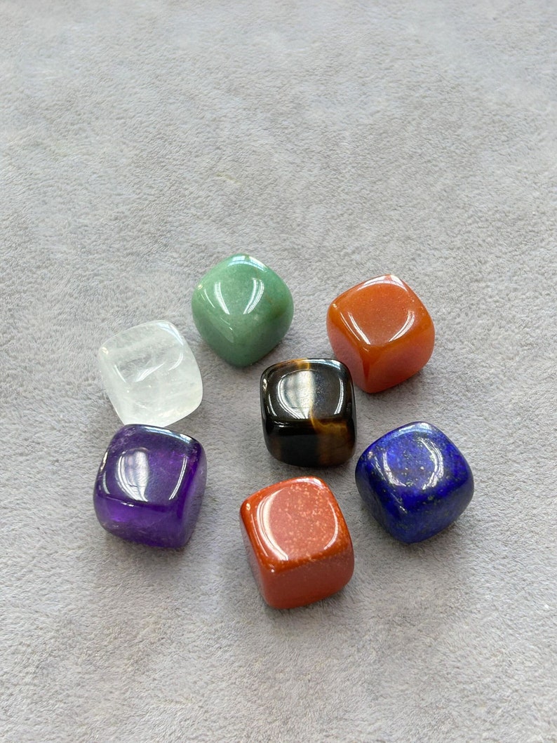 Natural Seven Chakra Square Stone Set , Hand Carved Chakra Stone Set ...