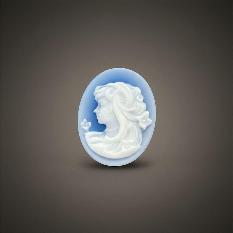 Lady Cameo Cabochon Blue Green White Resin Cameo Oval Vintage Victorian ...