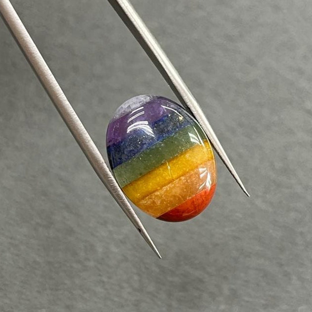 Chakra Natural Crystal Palm Stone, Natural Oval Rainbow Cabochon ...