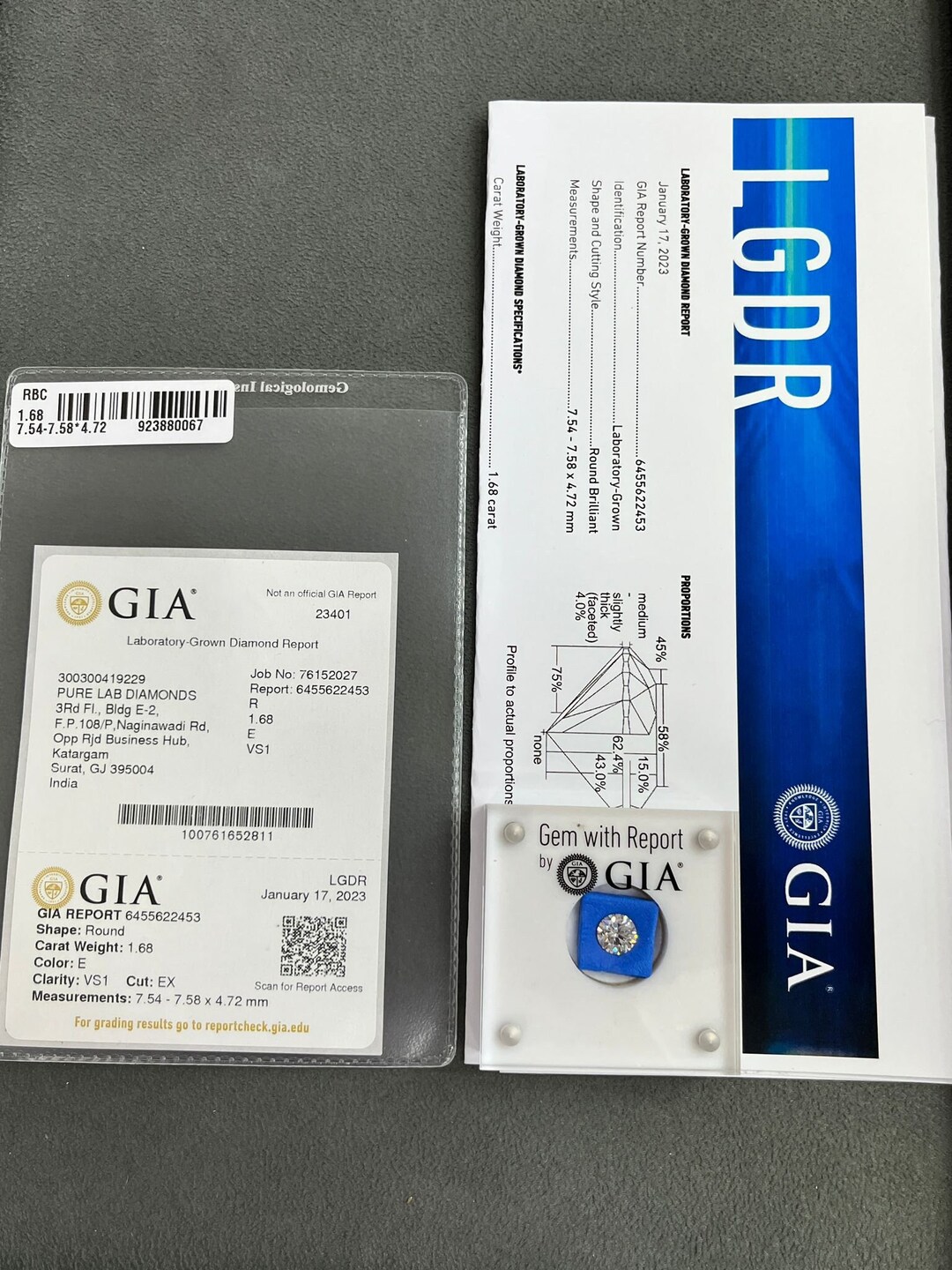 Lab Grown CVD Loose Round Brilliant Cut Diamond, 1.68 Carat Round ...