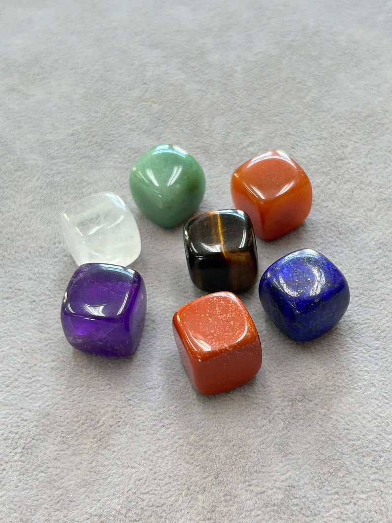 Natural Seven Chakra Square Stone Set , Hand Carved Chakra Stone Set ...