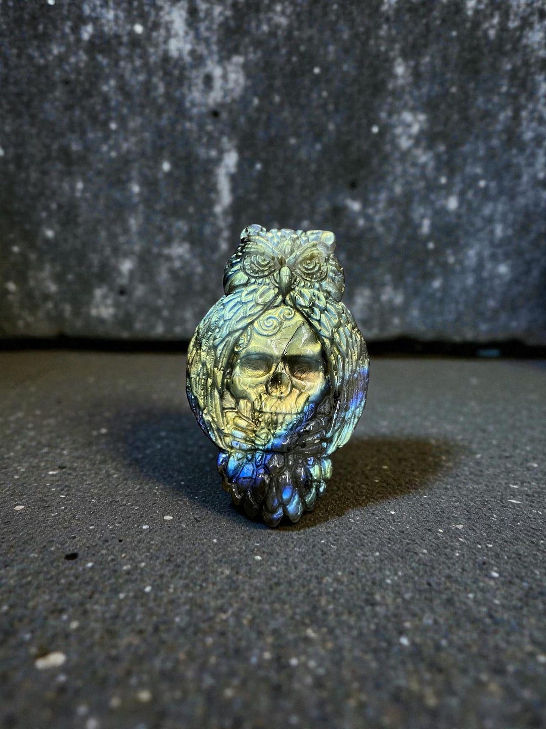 Natural Labradorite Owl Skull Carving Polished Gemstone Animal Totem ...