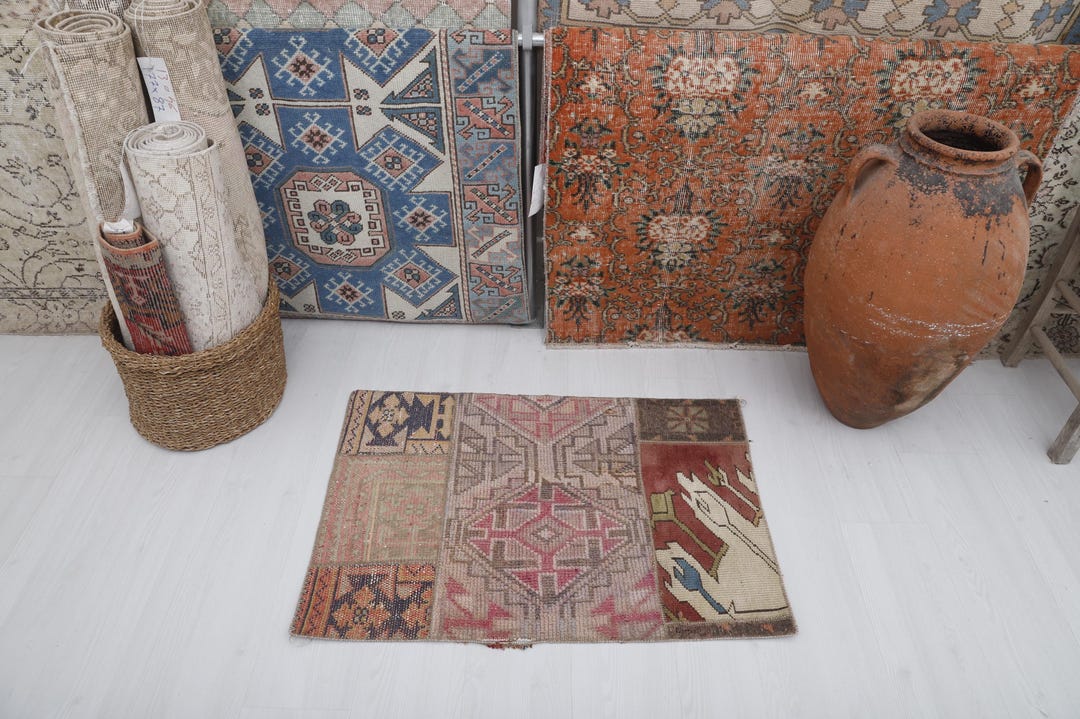 Vintage Turkish Mini Rug: Cotton Wool Doormat (3.1 X 2.2 Ft) - Etsy UK