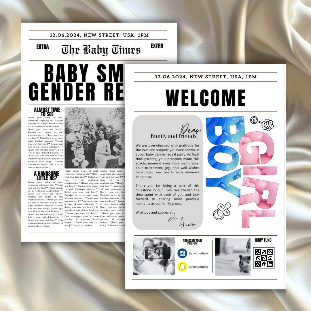 Custom Gender Reveal Baby Newspaper Print Canva Template, Baby ...