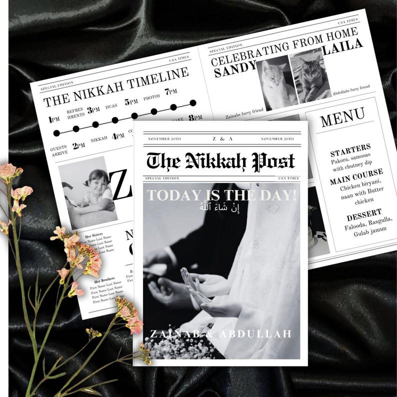 Custom Modern Nikkah Program Newspaper Canva Template, Muslim Wedding ...