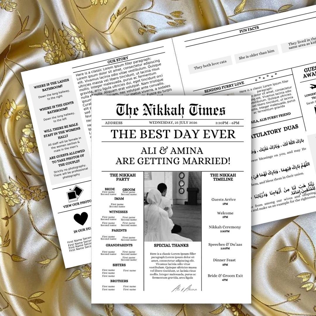 Custom Nikkah Newspaper Program, Muslim Wedding Keepsake (canva ...