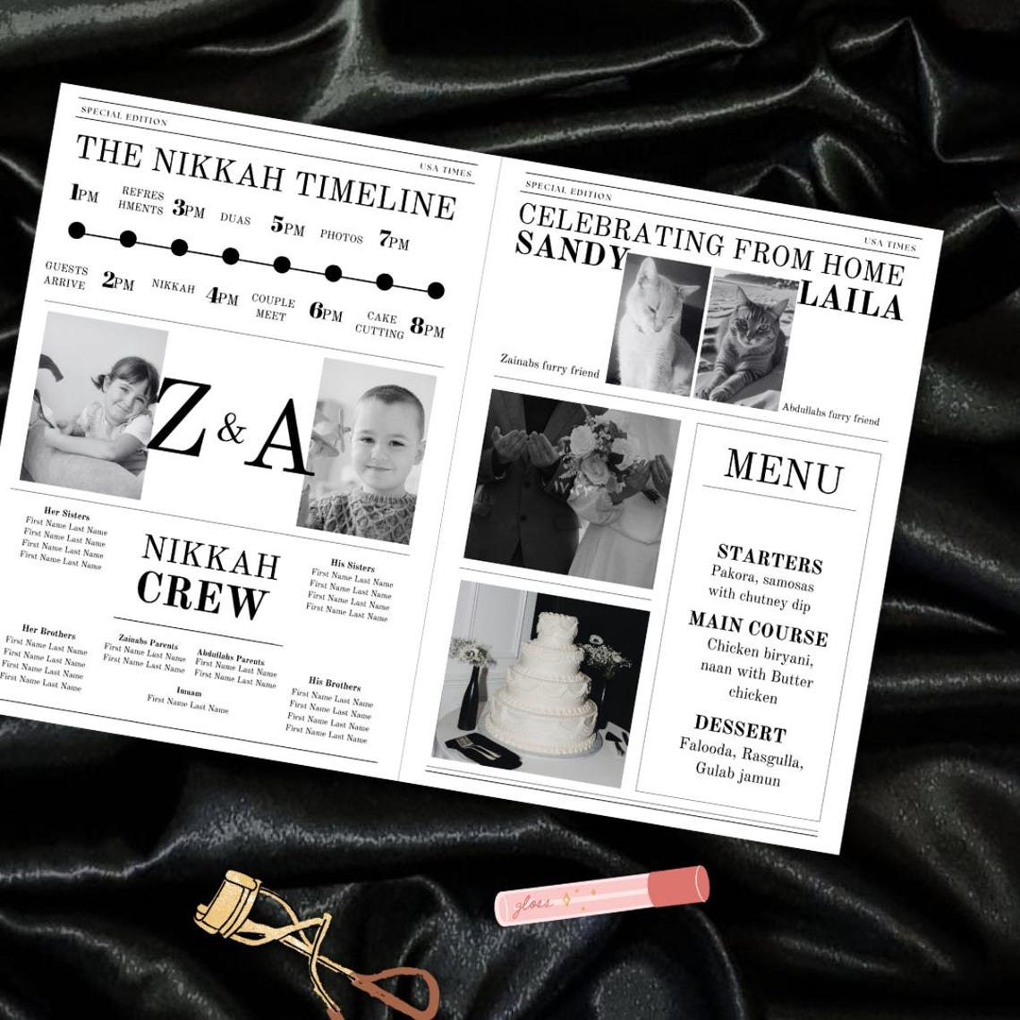 Custom Modern Nikkah Program Newspaper Canva Template, Muslim Wedding ...
