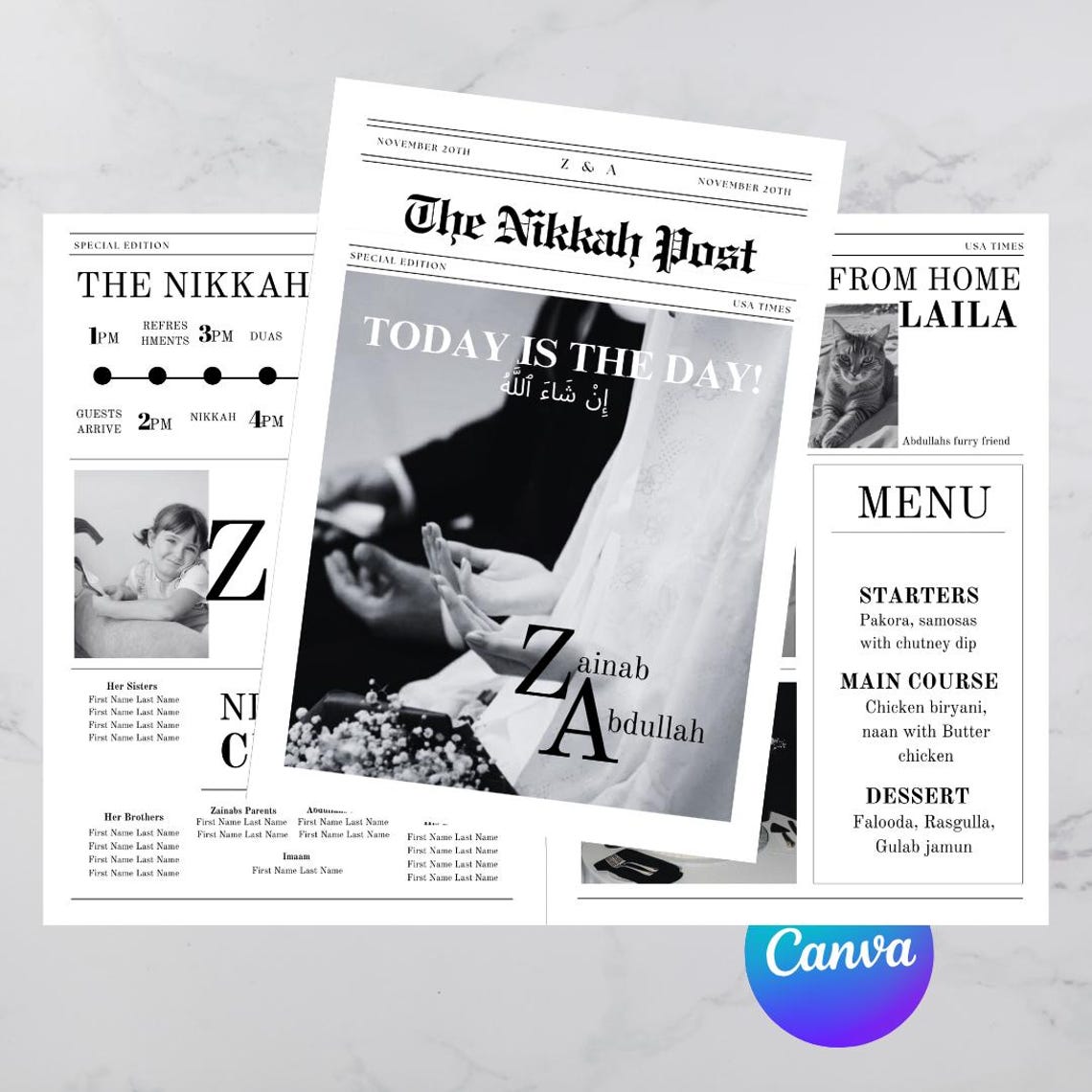 Modern Nikkah Program Newspaper Template, Islamic Wedding (canva, A2 ...