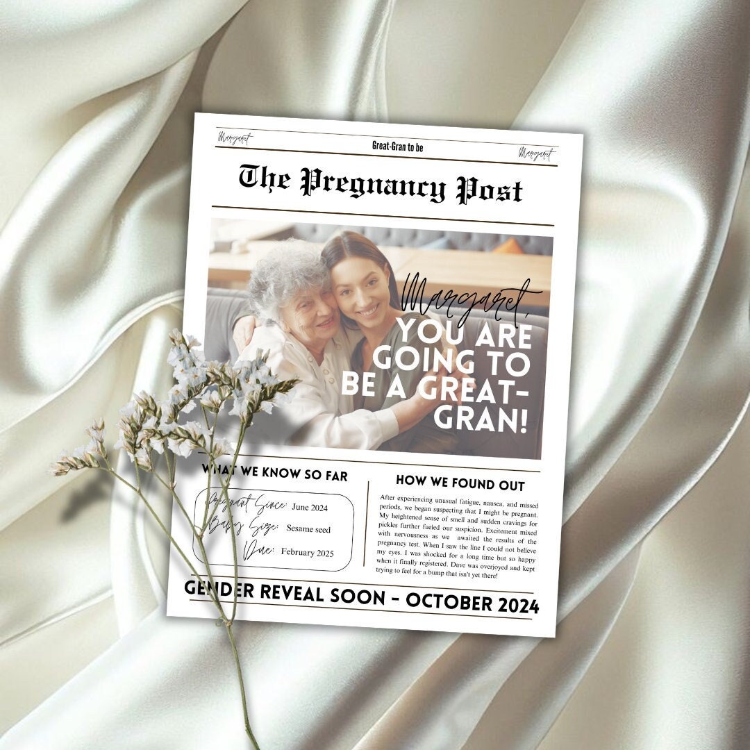 Custom Baby Newspaper Pregnancy Announcement, Promoted to Great Gran ...