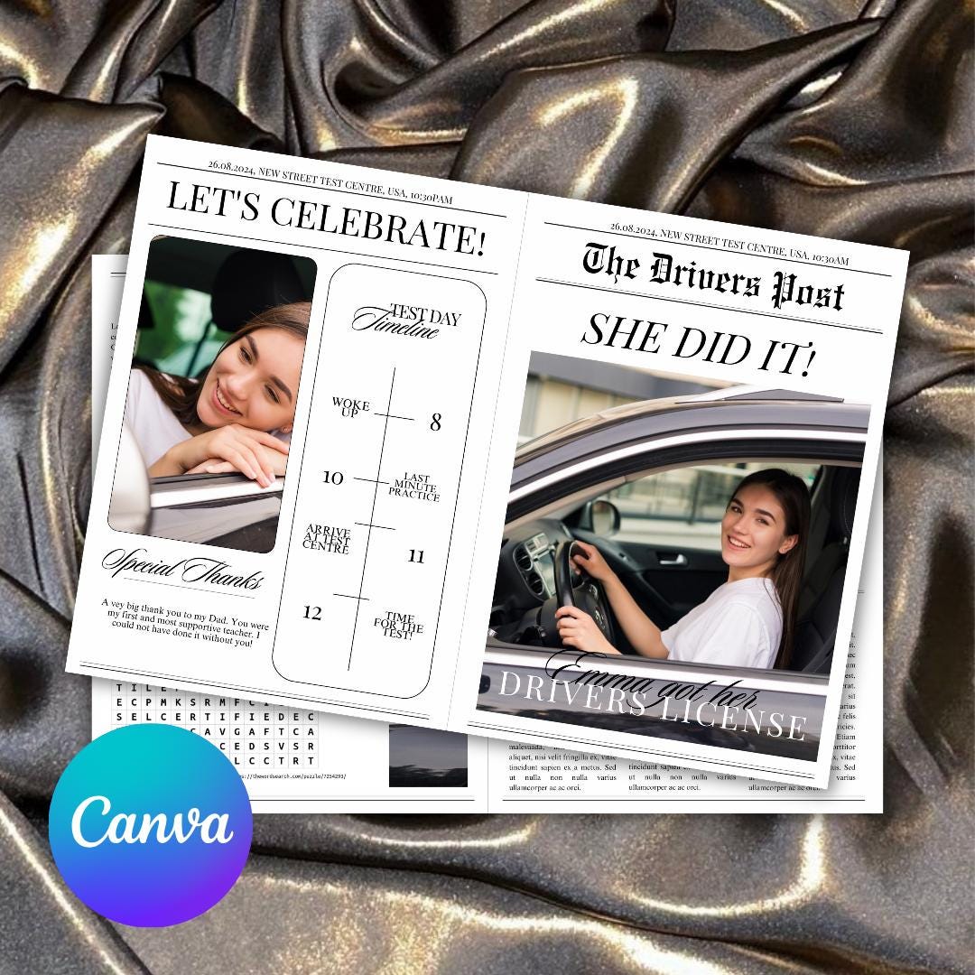 Custom Canva Driving Test Newspaper Template, Congratulations You Have ...