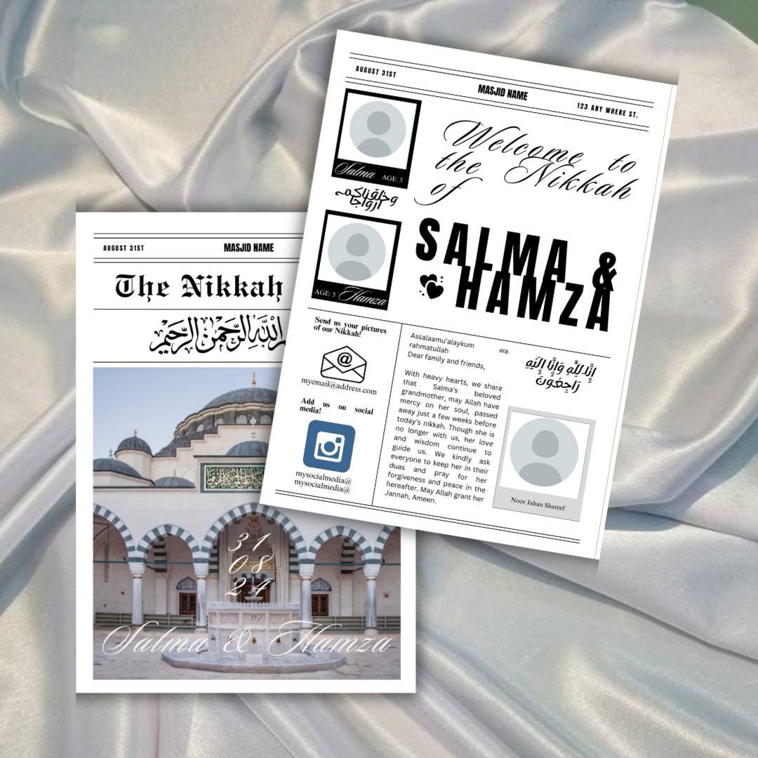 Custom Mosque Nikkah Program Newspaper Canva Template, Muslim Wedding ...