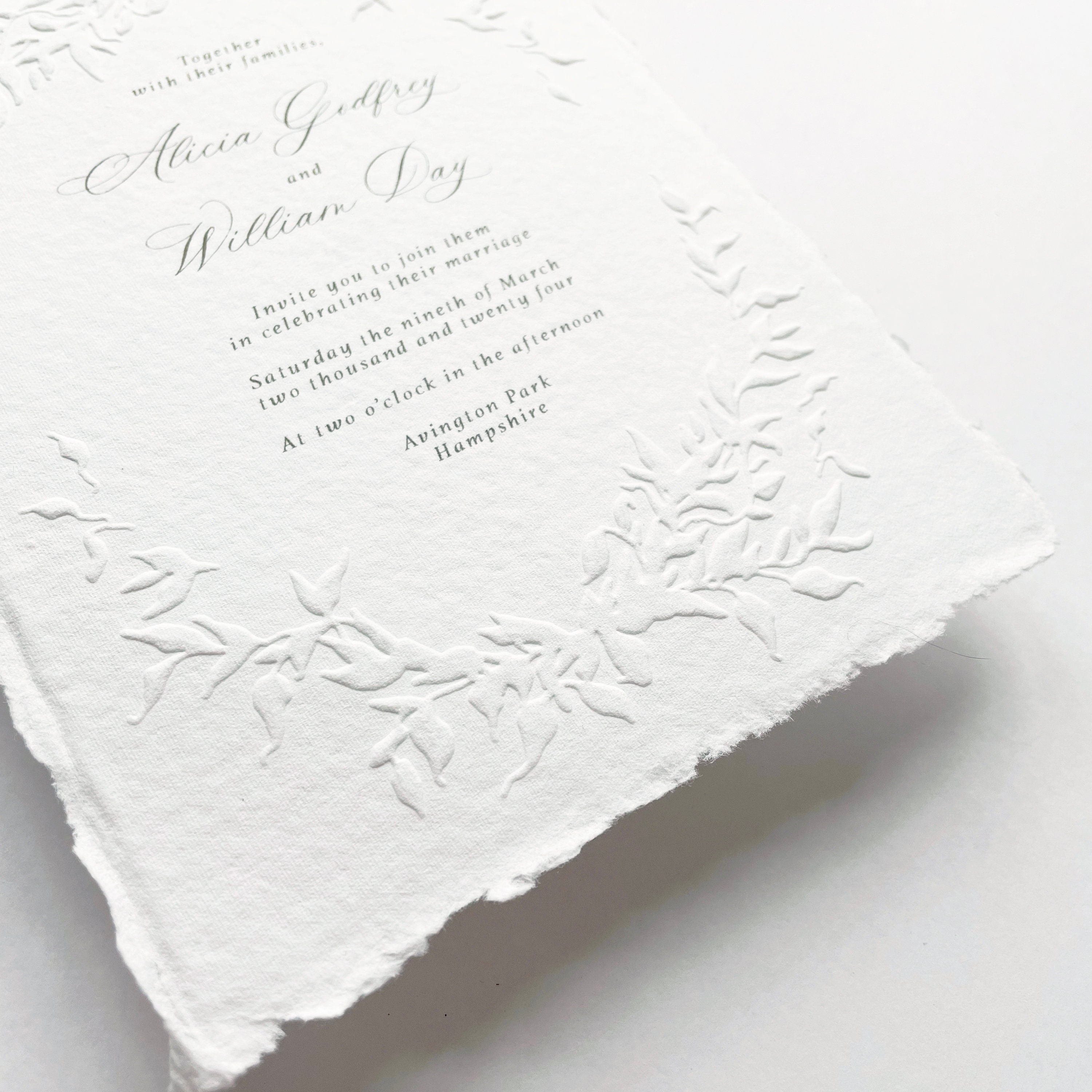 Embossed Wedding Invitation, Handmade Paper Wedding Invitation ...