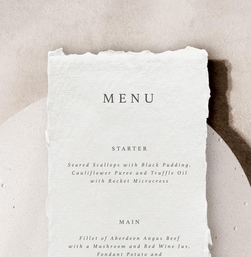 Handmade Paper Wedding Menu, Wedding Menu Card, Elegant Wedding Menu ...