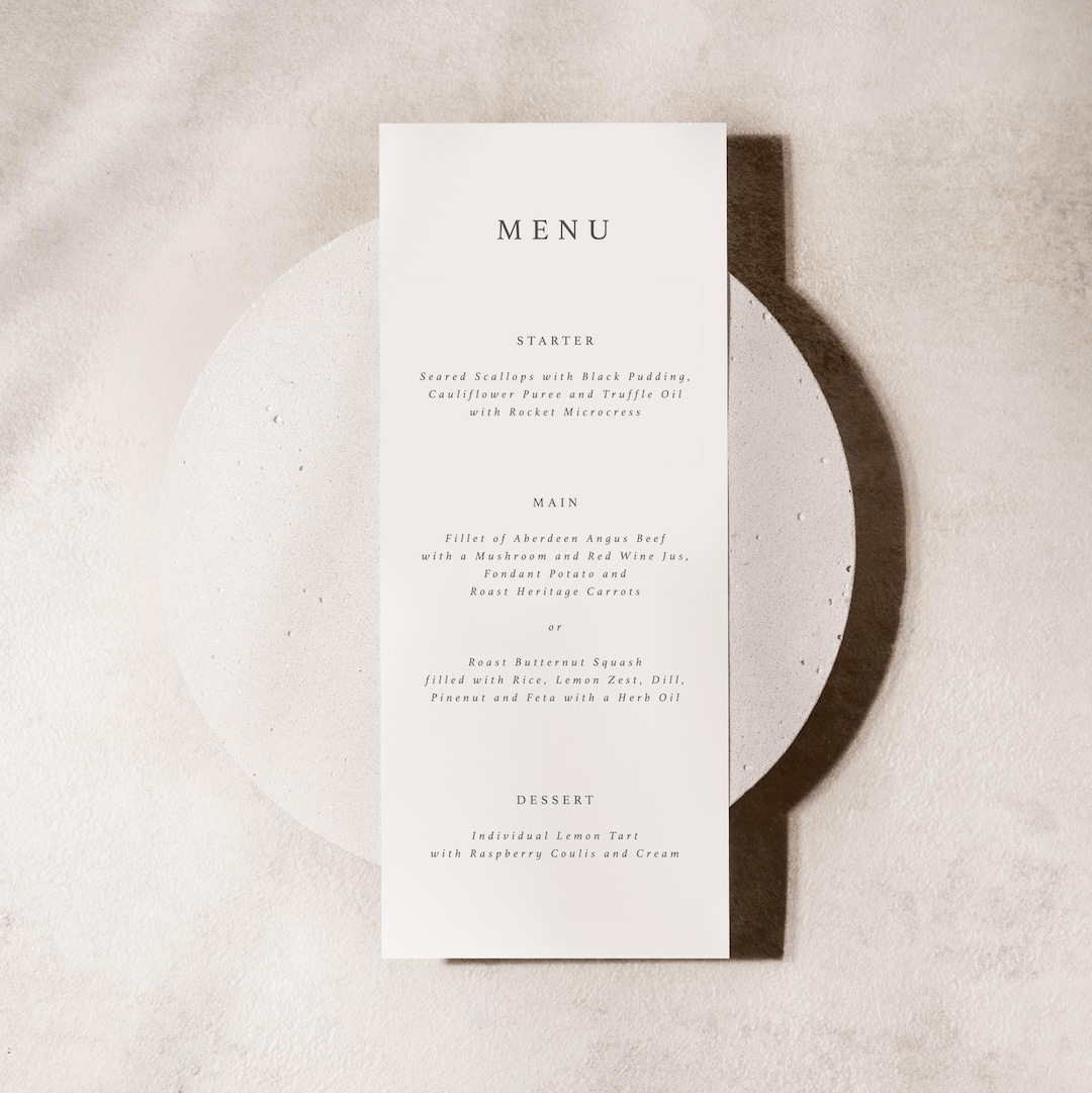 Simple Wedding Menu, Wedding Menu Card, Elegant Menu Card, Minimal ...
