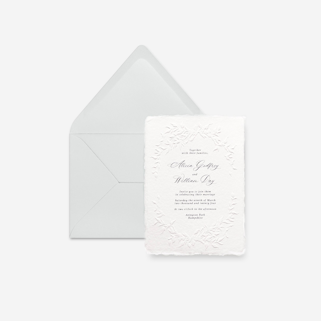 Embossed Wedding Invitation, Handmade Paper Wedding Invitation ...
