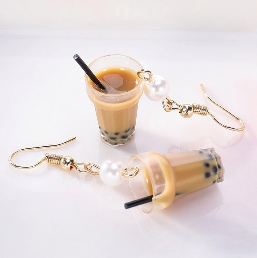 Bubble Tea Boba Pearls Gold Earrings - Etsy