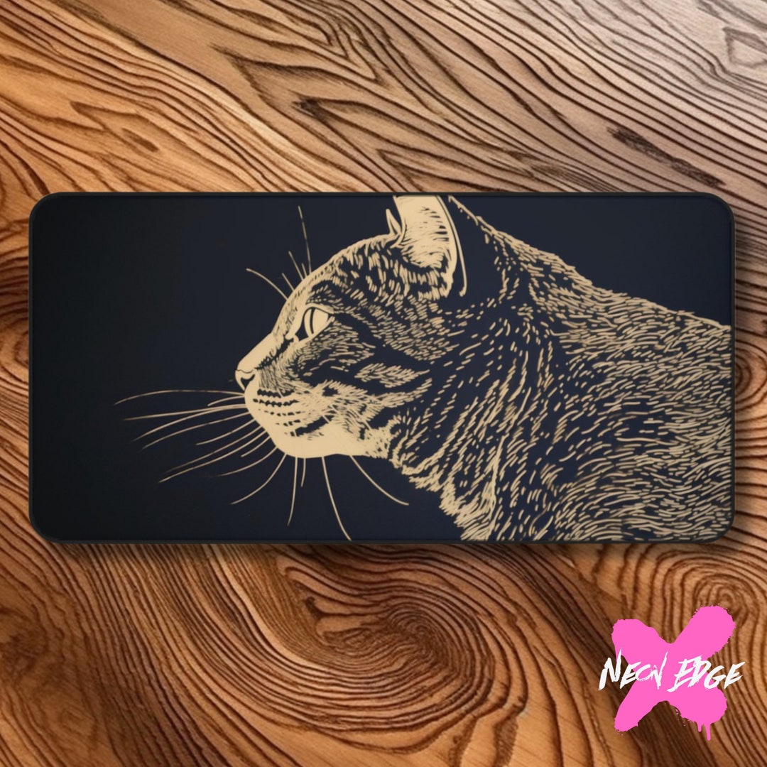 Cat Desk Mat Blue and Gold Desk Pad Gaming Mouse Pad Gift for - Etsy