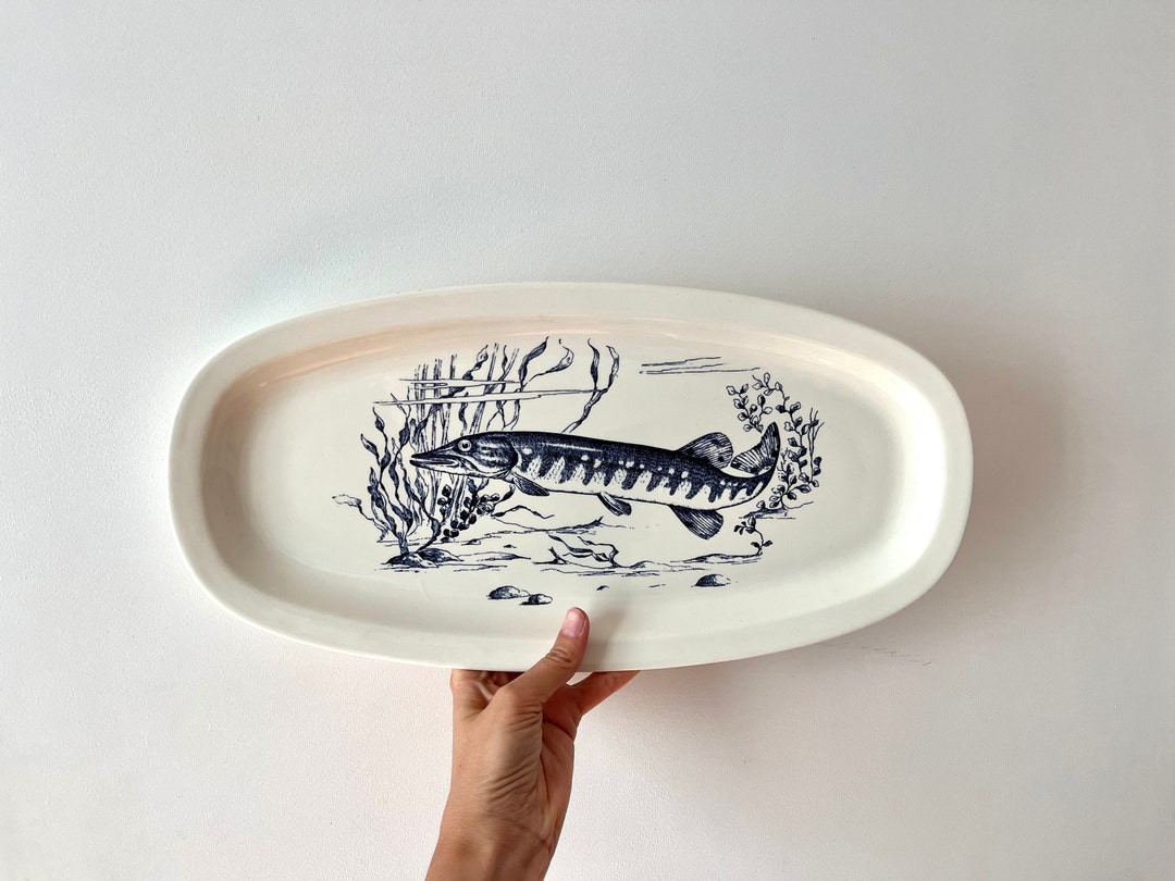 Large Fish Dish by Gien France Vintage, Flat Plates With Fish Design - Etsy
