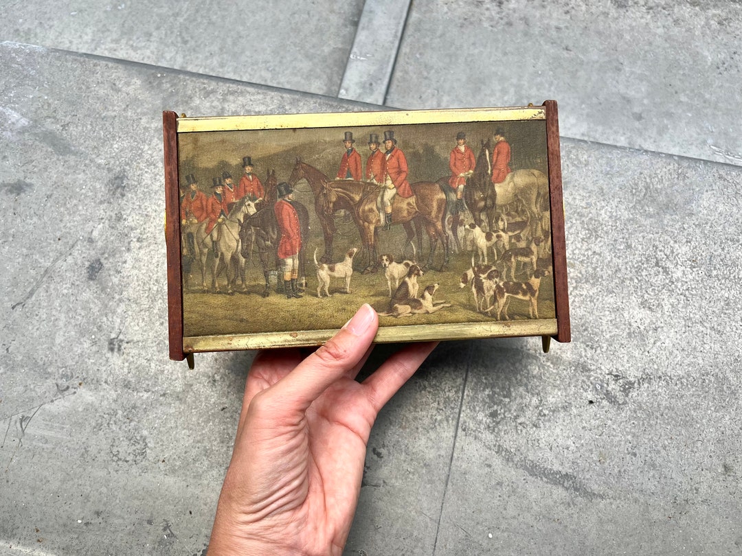 Musical Cigarette Box by REUGE 60s, Vintage Music Box With Hunting Dogs ...