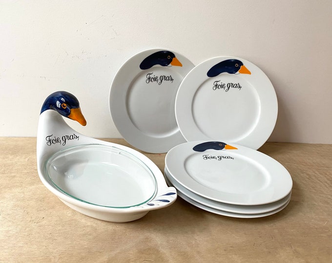 French Vintage Foie Gras Set, 5 Plates + 1 Dish in 80’s Revol Porcelain ...
