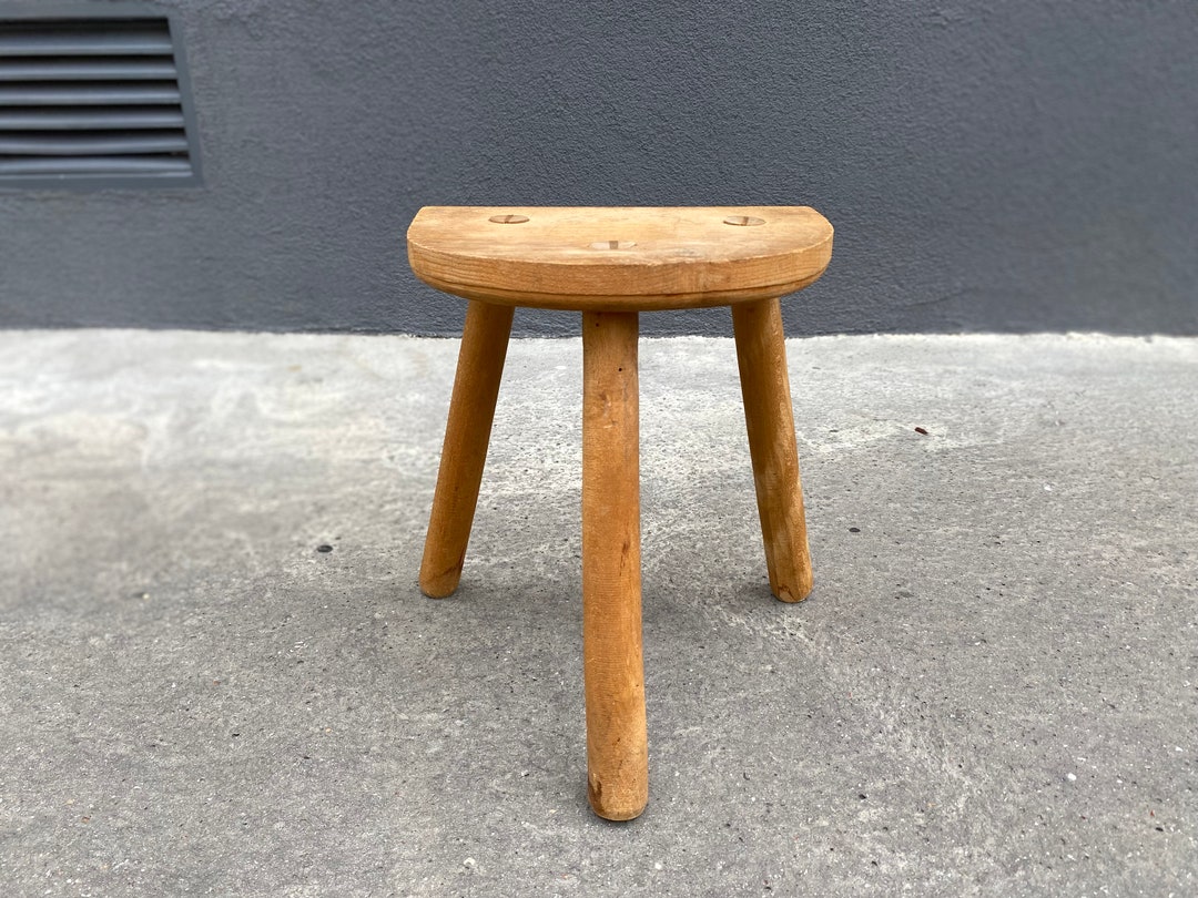 70’s Raw Wood Tripod Stool, Vintage Brutalist Stool, French Milking ...