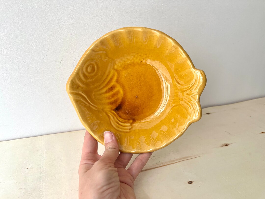 Small Fish Bowl in Yellow Ceramic, Vallauris French Manufacture ...